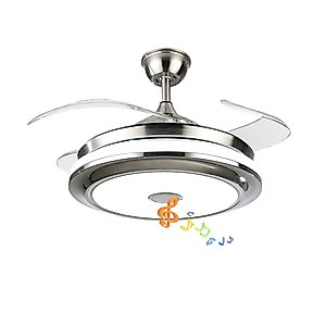 Fandian 36'' Modern Ceiling Fans with Light Smart Bluetooth Music Player Chandelier 3 Colors 3 Speeds Invisible Blades with Remote Control, Silent Motor with LED Kits Included (36inch-1)