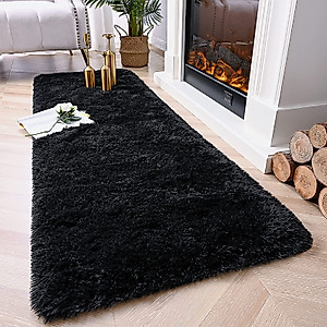 Chicrug Soft Runner Rugs for Bedroom Living Room Plush Fluffy Rug 2x6 Feet, Shag Furry Area Rug Carpet Non Shedding for Nursery Children Kids Girls Room Home Decorative, Black