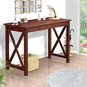 MINOSYS Writing Desk – 43.3” Computer Desk for Home Office, Sturdy Wooden Grain Work Desk with X Frame, Console Table for Living Room, Entryway, Study Room, Sofa, Cherry Color Farmhouse Desk.