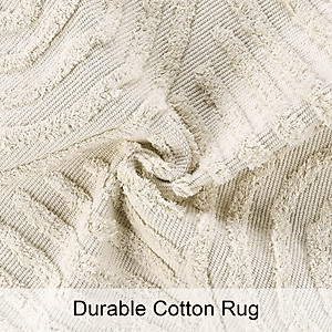 Lanffia Boho Runner Rug 2x6, Beige Bathroom Runner Washable Tufted Rainbow Rug with Tassels Indoor Farmhouse Neutral Floor Carpet for Kitchen Hallway Laundry Doorway Bedroom Living Room