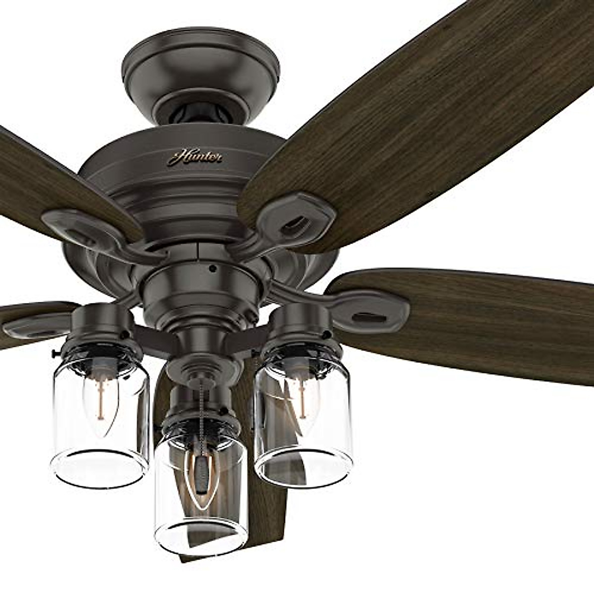 Hunter Fan 52 inch Casual Noble Bronze Indoor Ceiling Fan with Light Kit and Pull Chain (Renewed)