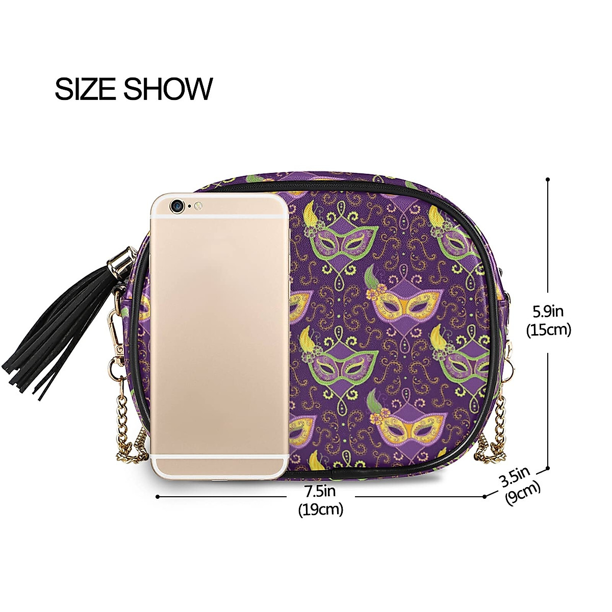 Hoijay Mardi Gras Masks Small Crossbody Shoulder Bag for Women,Cellphone Bags Card Holder Wallet Purse and Handbags