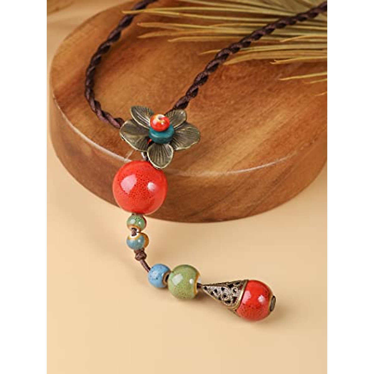 MINACHI Bohemian Flower Colorful Ceramic Beads Necklace, Tricolor Beaded Jewelry, Gifts for Women and Girls (1)