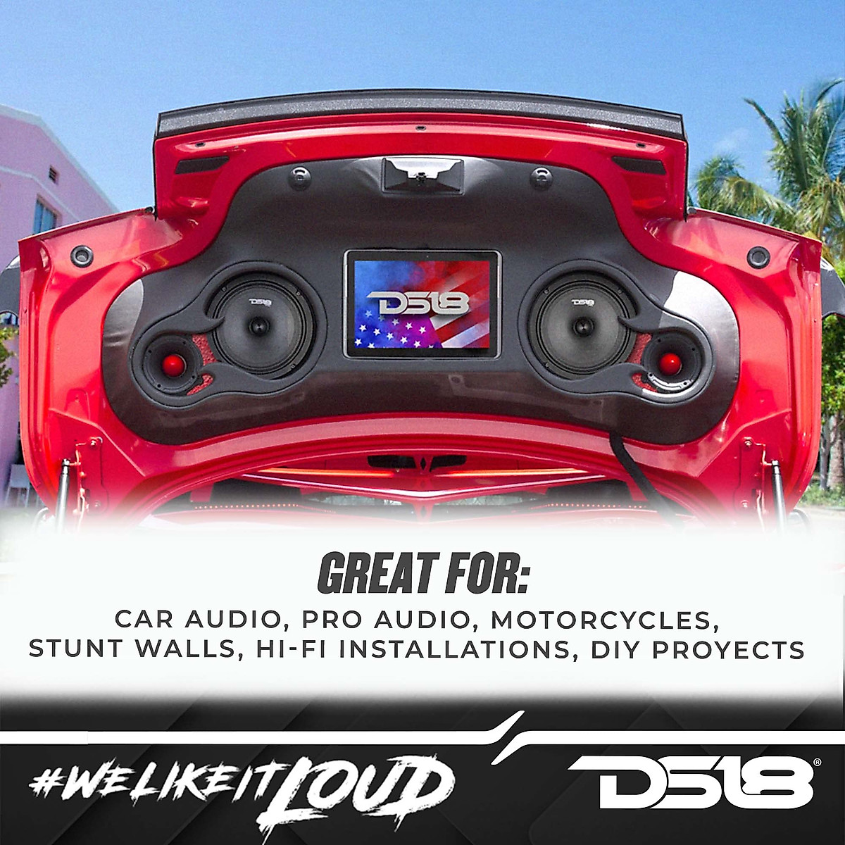 DS18 Bundle Car Speakers - 4X 6.5 Loudspeaker with Bullet 4-Ohm 120 Watts Peak & 4X 3” PRO Aluminum Super Bullet Tweeter 240 Watts Peak with Built in Crossover - Pro Car Audio Package Mid and High
