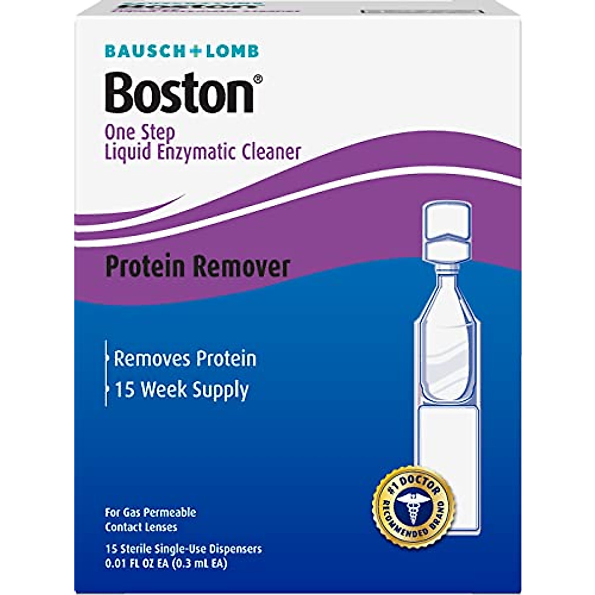 Boston One Step Liquid Enzymatic Cleaner, Protein Remover, 0.01 Fl Oz (1 Box of 15 Dispensers)