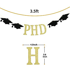 PHD Banner for 2023 Graduation Party Decorations, Congrats PHD, 2023 Doctor Graduation Party Bunting Decorations Gold Black Glitter.