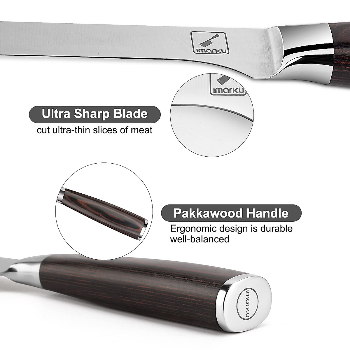 imarku Boning Knife, German High Carbon Stainless Steel Professional Grade Boning Fillet Knife, 6-Inch Professional Boning knife, Pakkawood Handle for Meat and Poultry