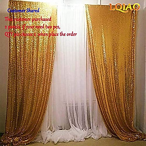 LQIAO Sequin Backdrop Curtain Panel 2x8FT-Gold,Sequin Photography Backdrop Curtain for Party/Home Curtain Decoration 1pc, Pocket 2x8FT(60x245cm))