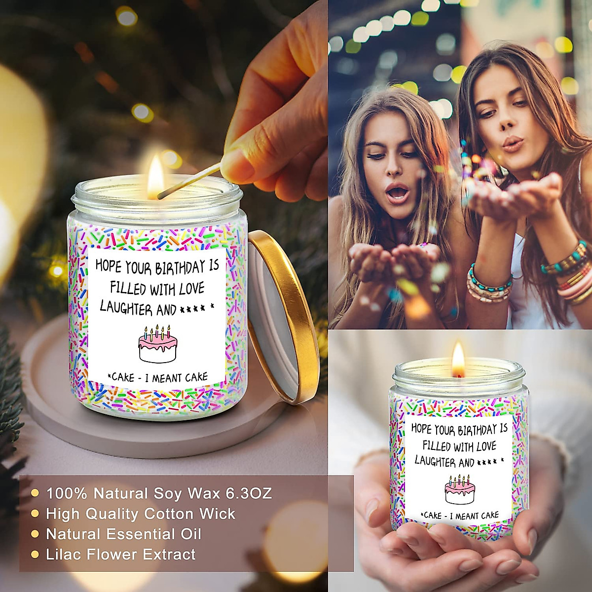 Funny Birthday Gifts for Women Sister Friend Female,Rude Birthday Anniversary Christmas Gag Gift for Women, Unique Sprinkle Candle Gifts