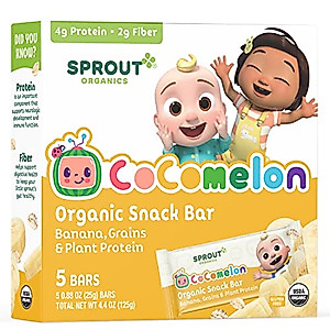 CoComelon Sprout Organic Baby Food, Toddler Snacks, Banana Snack Bar 5 Count (Pack of 6)