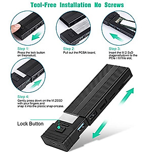 M.2 NVME SSD Enclosure Adapter, 10Gbps USB C Aluminum Case, Professional Portable State Drive External Enclosure for Computer Tablet (Black)