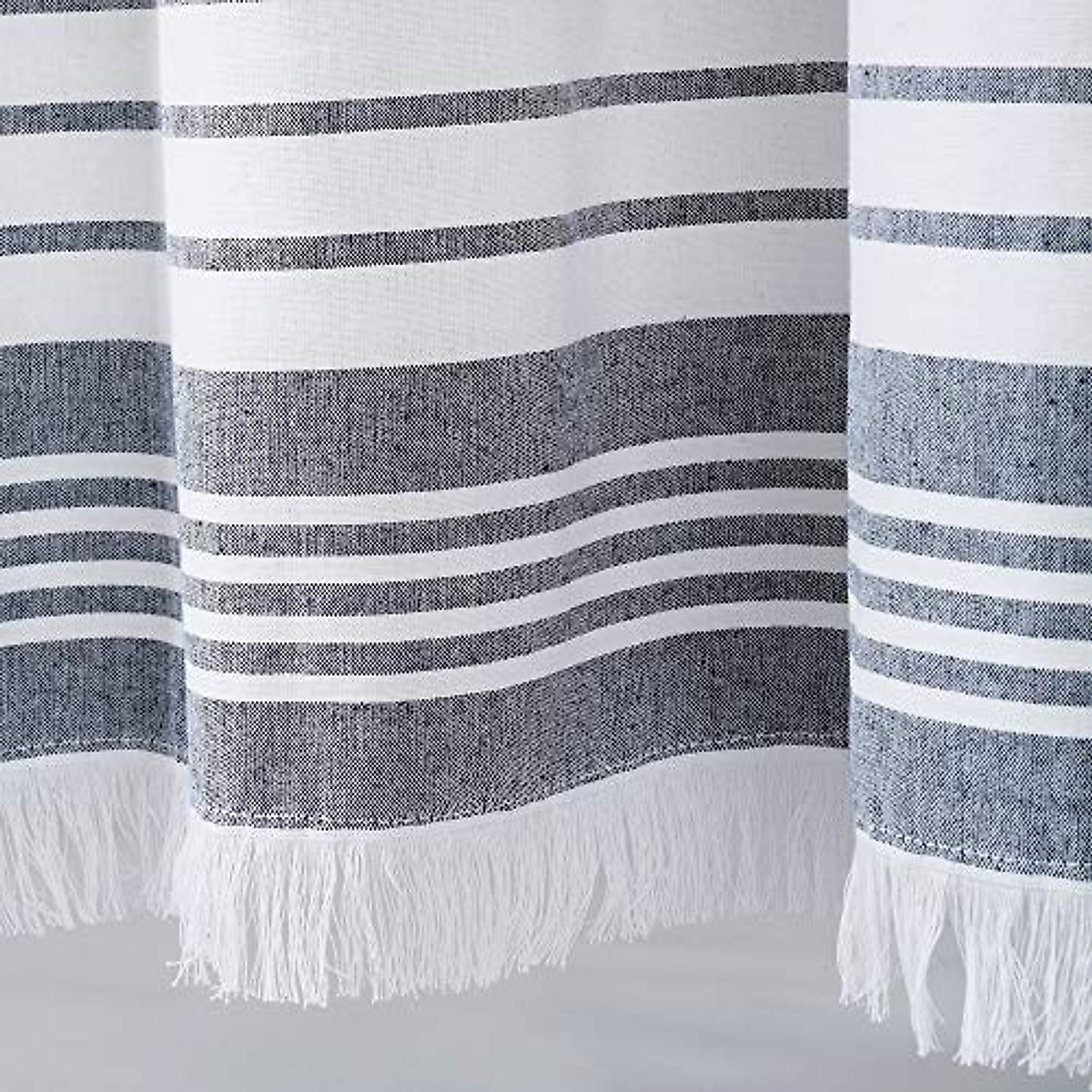 Lush Decor, Navy Nantucket Yarn Dyed Cotton Tassel Fringe Window Curtain Panel Pair, 84" x 40", 84 in x 40