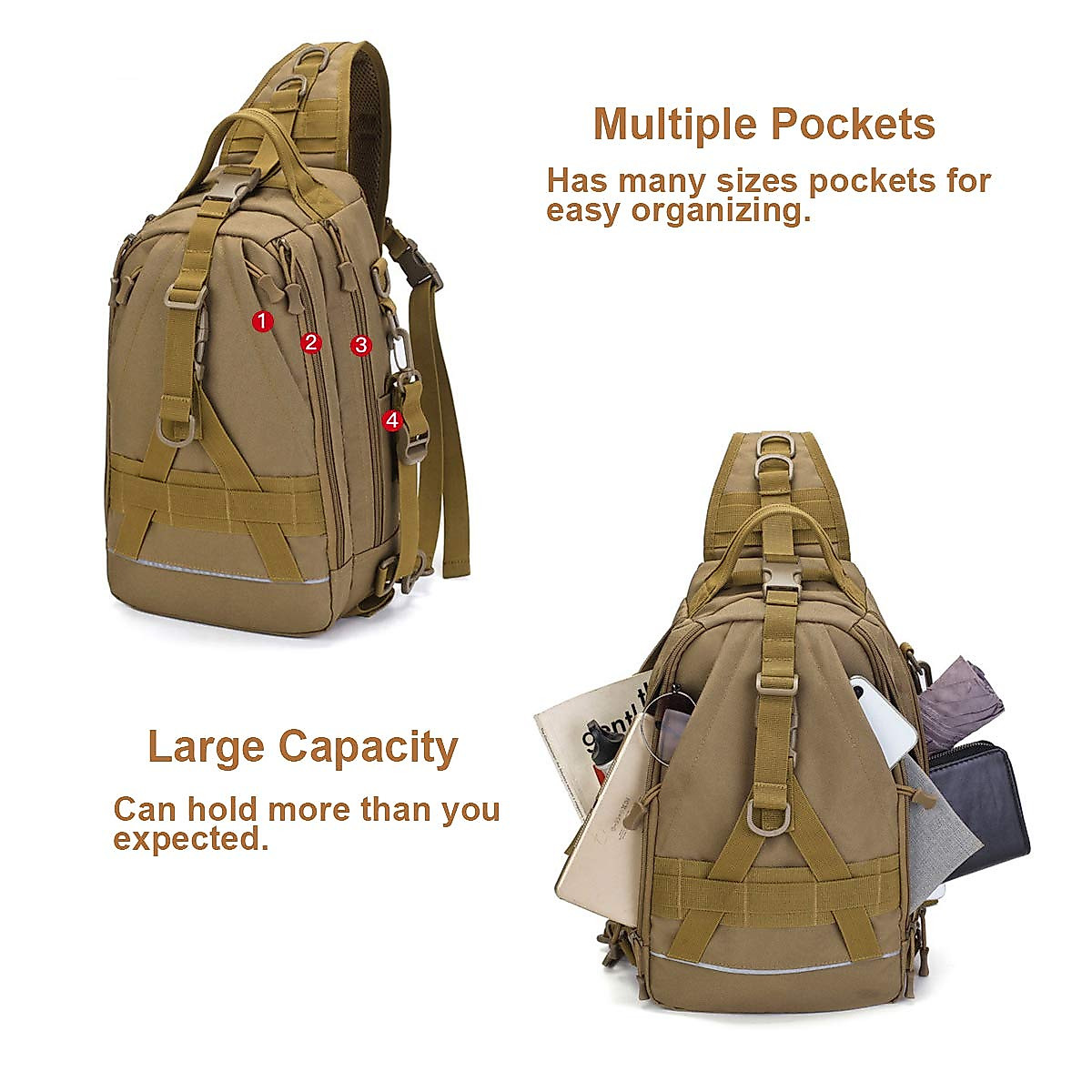 BraveHawk OUTDOORS Tactical Fishing Tackle Sling Backpack, 800D Military Nylon Oxford Multipurpose Shoulder Pack