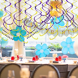 Purple Gold Hanging Swirls Graduation Party Decorations, 36PCS Plastic Ceiling Streamers Foil Dual Spirls Ceiling Hanging Decors for Wedding Birthday Party Supplies(Purple+Gold)