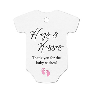 Hugs Kisses Thank You for The Baby Wishes Girl Baby Shower Favor Candy Tags, 50pcs