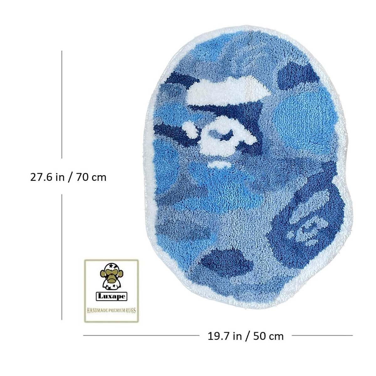 Luxape Bape Rug - Camo Blue - Handmade & Premium- 28in W * 20in L (70 * 50cm) - Hypebeast Rug - Hypebeast Rug Decor - Living Room, Bedroom, Children Room, Door mat - A Bathing APE Rug