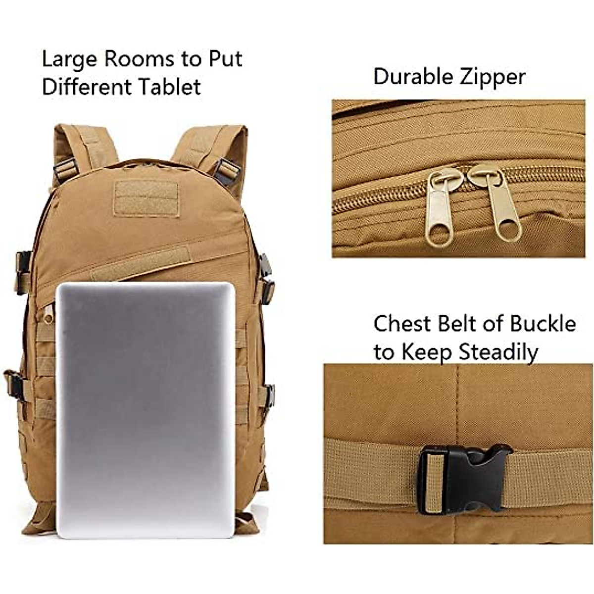 WIGGINOUT Tactical Backpack Military Large Army Daypacks (khaki)