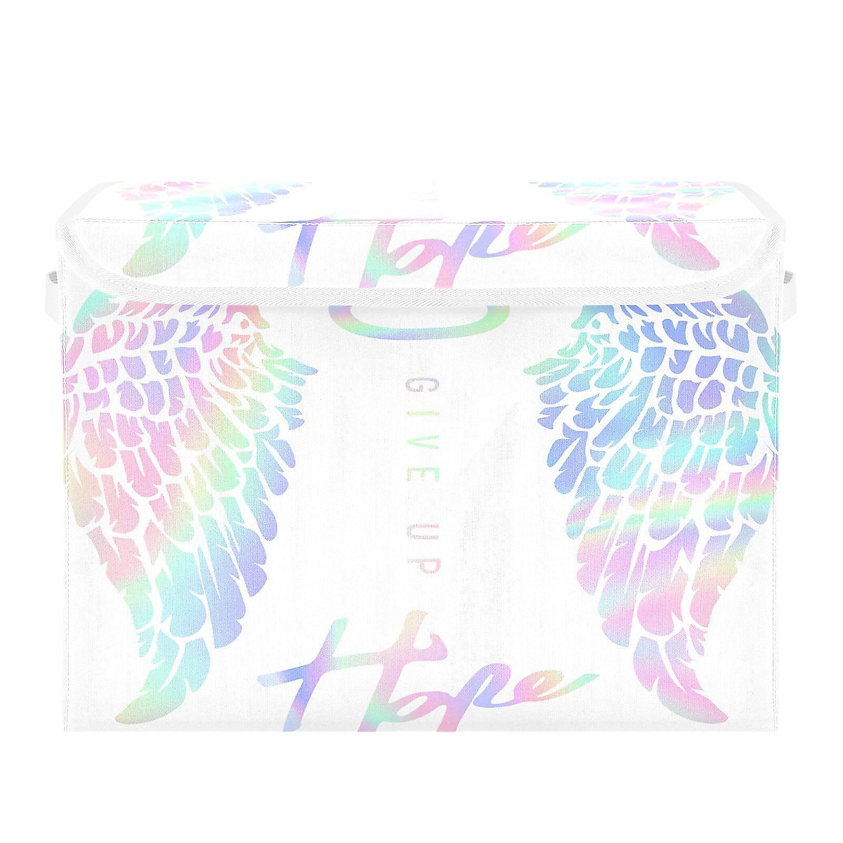 KiRYu Never-give-up-angel-wings-black Foldable Fabric Storage Boxes with Lids, Cube Large Storage Bins for Shelves Closet Home Bedroom Office Decorative