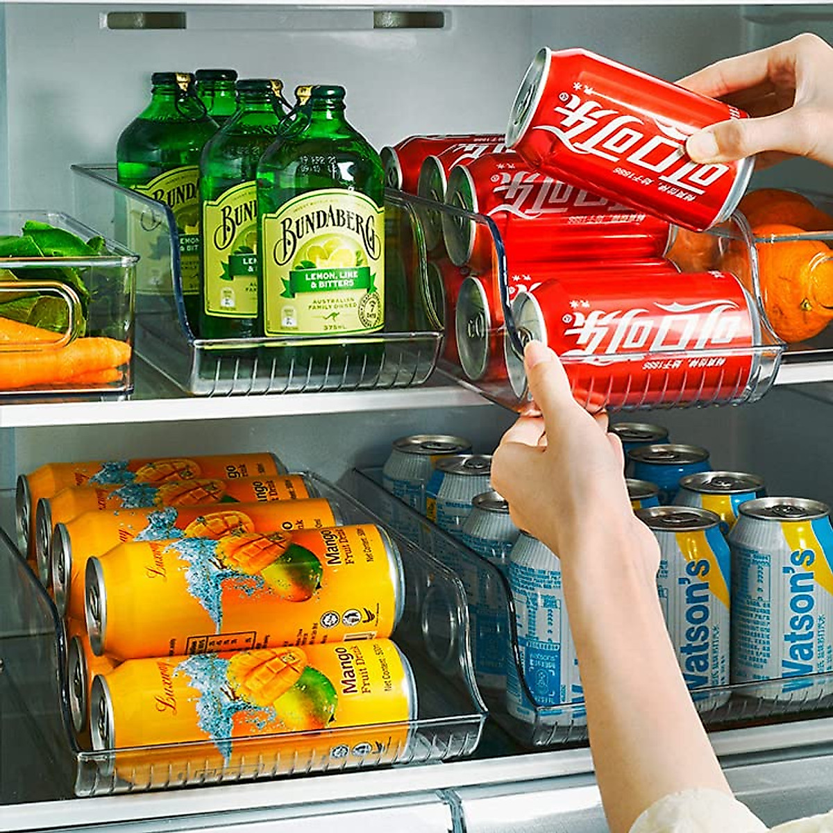 Clear Soda Can Organizer for Fridge, Kitchen, Pantry, Cabinets, Countertop Beverage Holder Set of 1