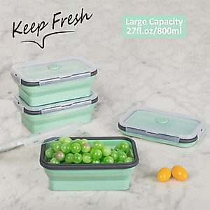 Annaklin Collapsible Food Storage Containers with Lids & Vent, 27 oz, Kitchen Stacking Silicone Collapsible Meal Prep Container Set for Leftover, Microwave Freezer Dishwasher Safe, Mint Green, 4 Pack