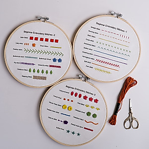 Beginners Embroidery Stitch Practice kit, 3 Sets Embroidery Kit to Learn 30 Different Stitches for Craft Lover Hand Stitch with Embroidery Fabric with Embroidery Skill Techniques