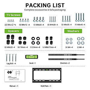 USX MOUNT Fixed TV Wall Mount with Low Profile for Most 26-55 Inch LED, LCD and Flat Screen TVs, TV Mount Bracket with VESA Up to 400x400mm and Weight Capacity 99lbs,and Space Saving TV Bracket