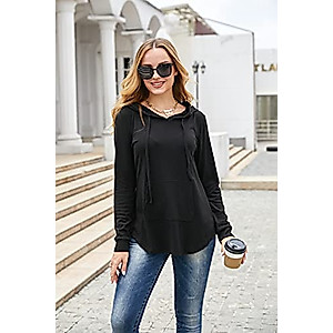 Nandashe Women Hoodies & Sweatshirts, Ladies Elegant Mock Neck Long Sleeve Professional Formal Company Business Office Shirts for Work Special Occasions with Pocket Black Large US Size 10-14