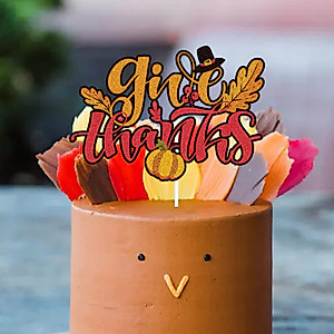 Give Thanks Happy Thanksgiving Cake Topper Give Thanks Cake Decoration Happy Fall Day Autumn Fall Harvest Maple Pumpkin Friends Theme Party Decorations Supplies
