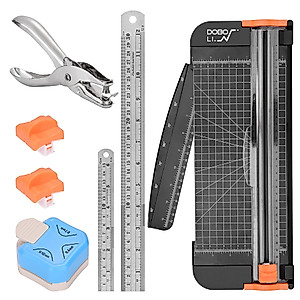 Office Supplies Set, Include 12 Inch Paper Cutter，Replacement Blade*2，3 in 1 Corner Rounder Punch, Corner Cutter，Steel Rulers, 6 inch and 12 inch，Hole Punch*1,Small Business Supplies