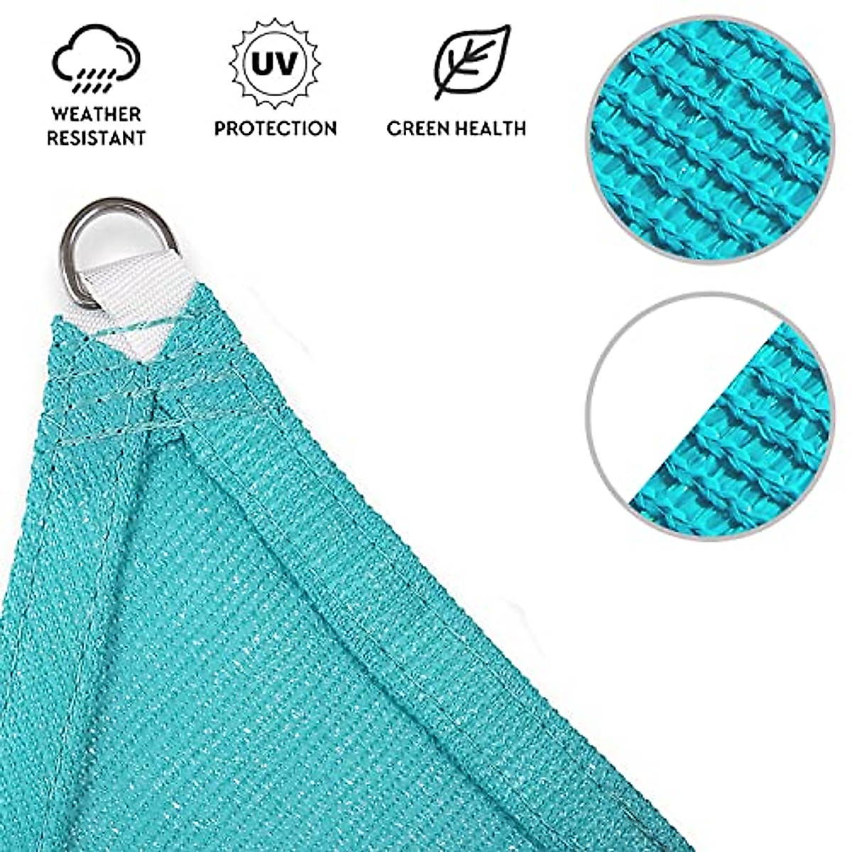 CIELO COLORIDO 20' x 20' x 20' Turquoise Triangle Sun Shade Sail,95% UV Blockage,Water & Air Permeable, Commercial, Custom Size Accepted