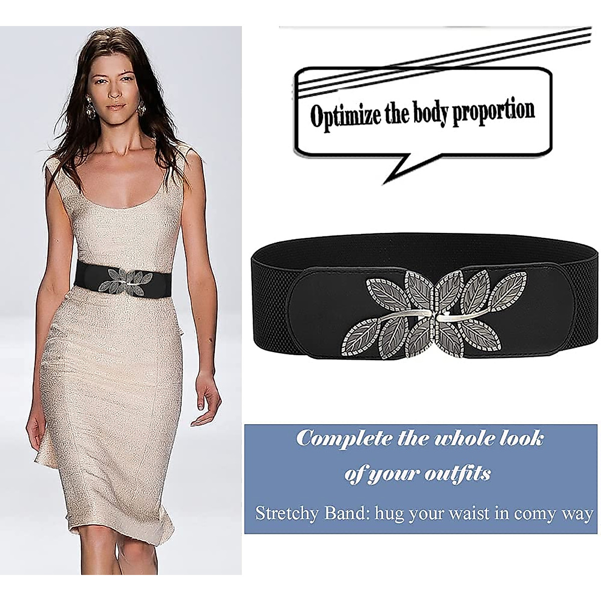 ALAIX Women's Stretchy Belt for Dresses Jumpsuit Coat Belt Vintage Elastic Wide Leaf Waist Belt Waistband