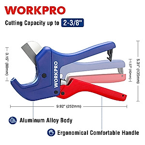 WORKPRO Ratchet PVC Pipe Cutter Tool, Up to 2-1/2", Pex Cutting Tool for Cutting PEX, PVC, PPR, and Plastic Hoses with Sharp 5Cr15MoV Stainless Steel Blades, Suitable for Home Repairs and Plumbers