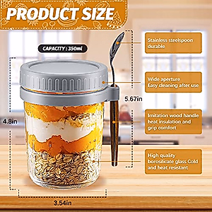 Nialnant Overnight Oats Jars with Lid and Spoon,10 Oz Airtight Overnight Oats Container with Measurement Marks,Mason Jars for Overnight Oats,Fruit,Vegetable