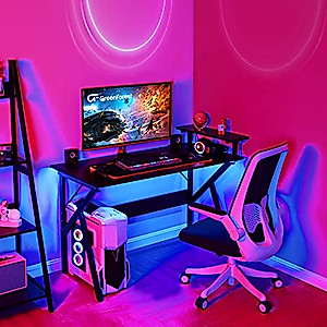 GreenForest Home Office Desk with Monitor Shelf Computer Gaming Desk 47 inch Writing Study Table for Workstation, Black