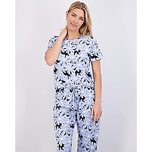 Real Essentials 2 Pack: Womens Short Sleeve Shirt Capri Sweat pants Pajama Sets Pajamas Soft PJ Women Two Piece Matching Pants Top Loungewear Sleep Wear Sexy Summer Bottoms Pijamas Ladies - Set 2, M