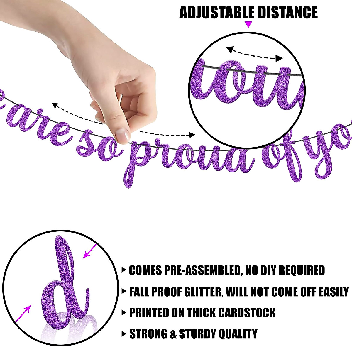 KatchOn, We are So Proud of You Banner - Glitter 10 Feet, No DIY | Congratulations Banner, Purple Graduation Decorations Class of 2024 | Lavender Graduation Decorations, So Proud of You Decorations
