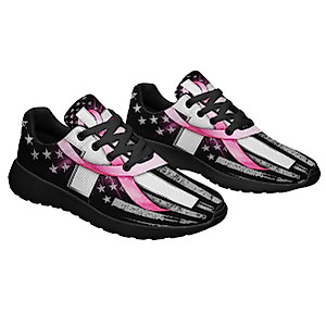Faith Over Fear Breast Cancer Awareness Shoes Women Fashion Running Sneakers Breathable Casual Sport Tennis Shoes Black Size 11