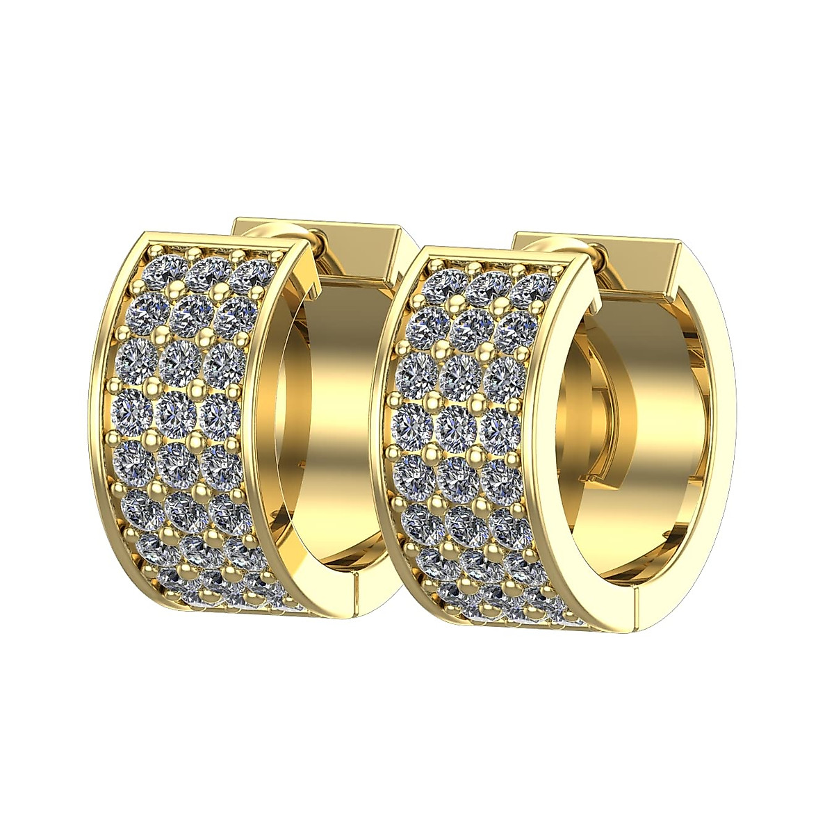 1 Carat 14K Yellow Gold 3 Rows Pave Set Cuff Huggie Diamond Earrings Premium Collection (H-I Color)