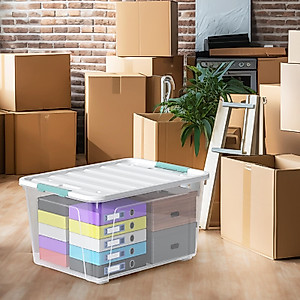 Vababa 80 L Large Plastic Storage Tote with Latch Lids, 4-Pack Clear Plastic Storage Bin with Wheels