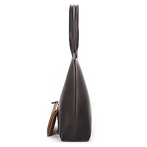 Overbrooke Reversible Tote Bag - Vegan Leather Womens Shoulder Tote with Wristlet, Black/Light Brown, Large