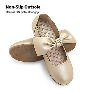 DREAM PAIRS Girls Ballet Flats Dress Shoes Front Bow Flower Ballerina Mary Jane for Wedding Party,Size 2 Little Kid,Gold,Angie-5