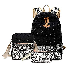 Sugaroom Backpack for Girls, School Backpack Canvas Dot Backpack Bookbags Teen Girls Backpacks Set