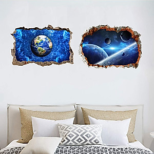 3 Pcs Universe Wall Stickers 3D Planet Galaxy Outer Space Nine Planet Window Decals Decorations Murals Wall Art Decorative Sticker for Kids Living Room Bedroom Nursery Playroom Party Decor Supplies