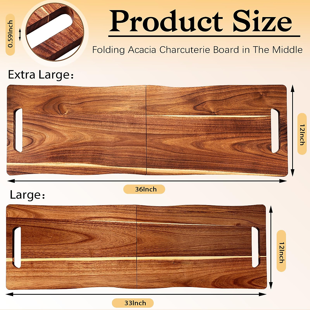 Acacia Large Charcuterie Board, Wood Charcuterie Boards with Handles Foldable Travel 33 x 12 Inch Cheese Board Charcuterie Serving Board with Food Meat Party Appetizers (Large, Rectangular)