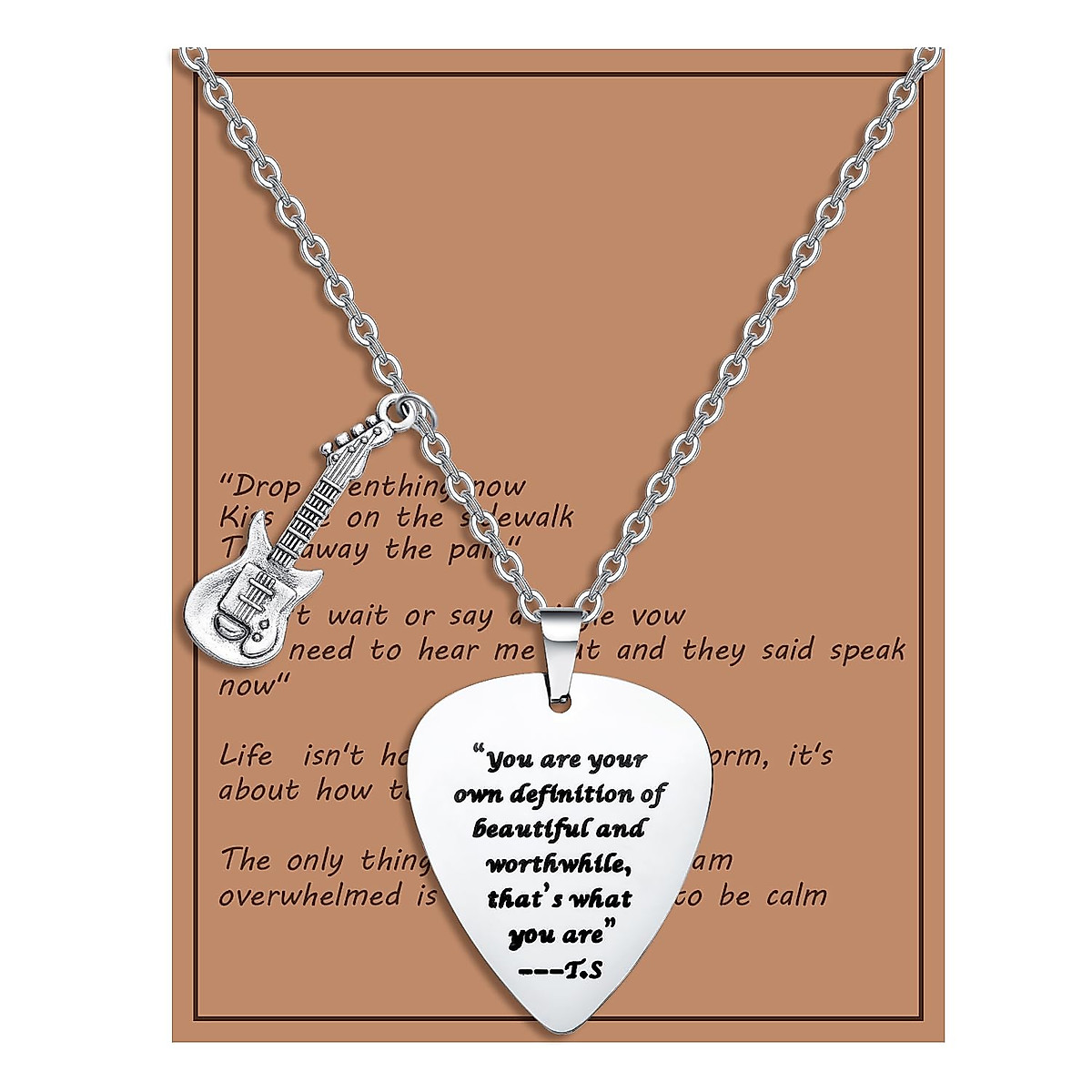 COTATI Quotes Guitar Pick Necklace Outfits Jewelry Accessories Inspired Fans Gift Merch (You are your own definition of beautiful and worthwhile)