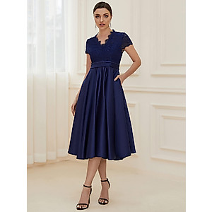 Ever-Pretty Women's Plus Size Lace V-Neck Wedding Party Dress Formal Dresses Short Navy Blue US18