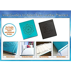 InnerGuide Undated Yearly Wellness Planner - Daily Weekly & Monthly Organizer & Appointment Book - Goal Setting - Journal - Faux Leather Cover - “8” x 9” - Turquoise