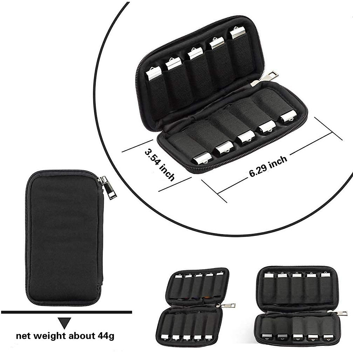 Flash Drive Case, USB Holder Portable Carrying Case Electronic Accessories Organizer Storage Bag for Memory Stick,Yubikey,Security Key,Jump Drive 10 Slots Black (Case Only)