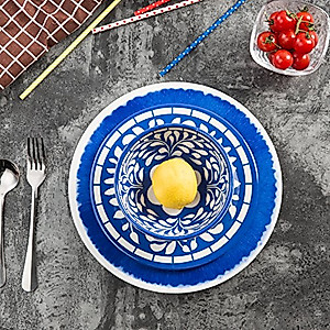 Melamine Dinnerware Set - 12 Pcs Dinner Dishes Set for Outdoor Use, Dishwasher Safe, Unbreakable, Blue