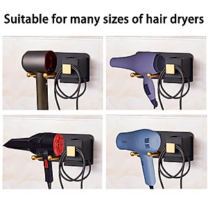 Hair Dryer Holder, Hair Dryer Holder Wall Mounted No Drilling Adhesive, Self Adhesive Hair Tool Organizer Storage Blow Dryer Holder, Bathroom Organizer, Hair Tool Toothbrush Shaver Organizer-Black